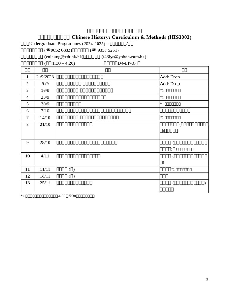 Eduhk-Ch-Ct-Course Schedule-20240929 | PDF
