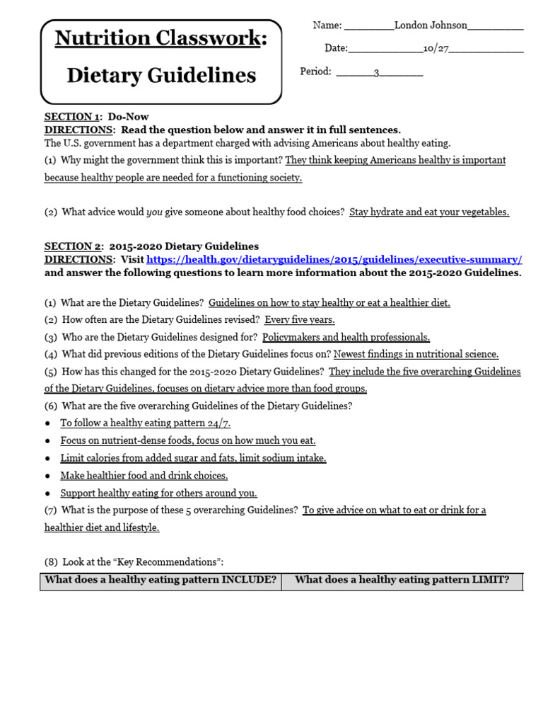 U.S. Dietary and Activity Guidelines Overview | PDF | Healthy Diet ...
