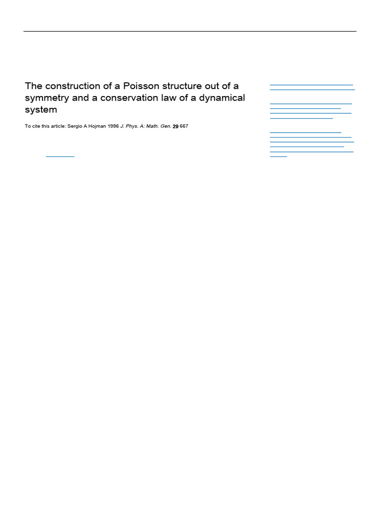 Sergio A Hojman 1996 J. Phys. A Math. Gen. 29 667 | PDF | Hamiltonian ...