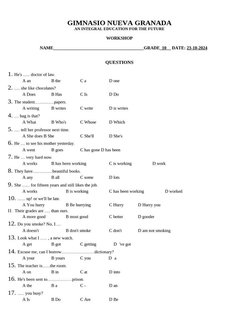 English Test 10th Grade | PDF