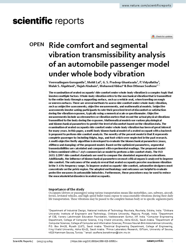 Ride Comfort and Segmental Vibration Transmissibility Analysis | PDF ...
