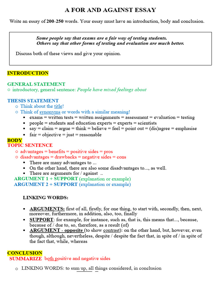 For and Against Essay | PDF | Essays | Argument