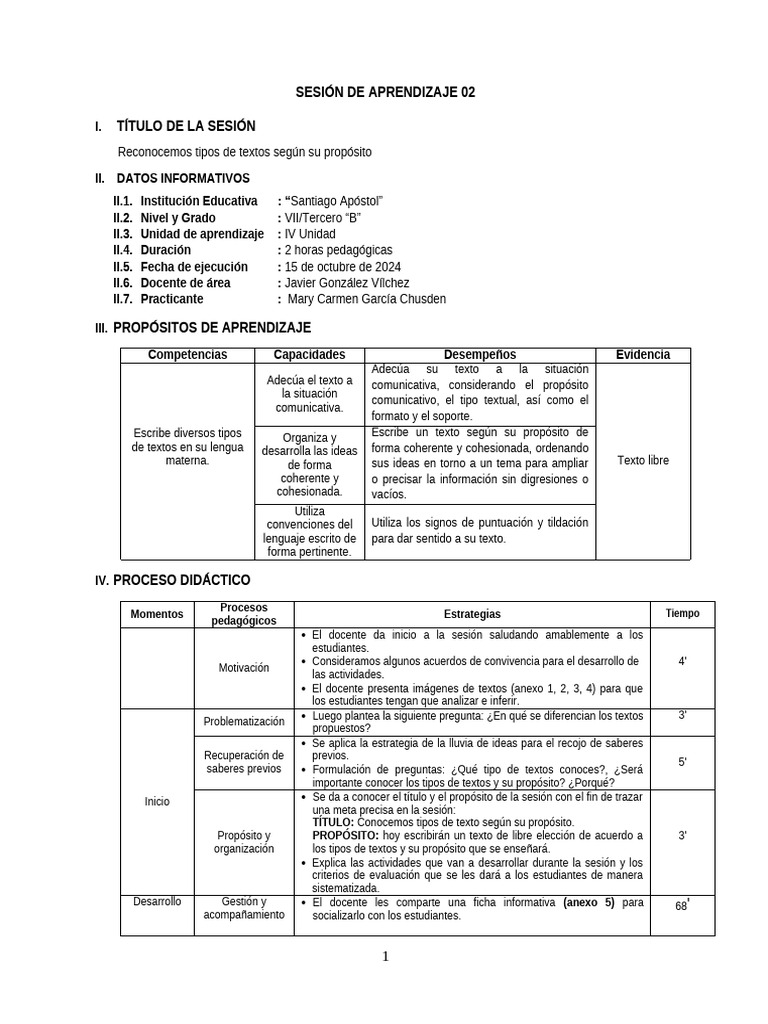SESIÓN DE APRENDIZAJE 02 | PDF | Aprendizaje | Maestros