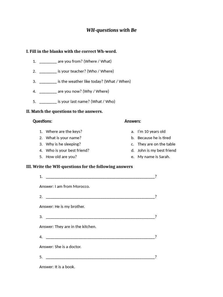 WH-Questions With Be | PDF | Language Arts & Discipline