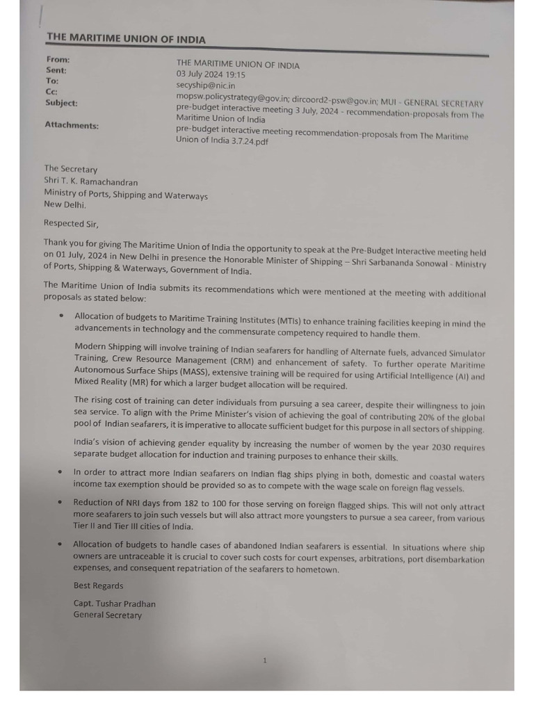MUI Letter To Shipping Minister | PDF