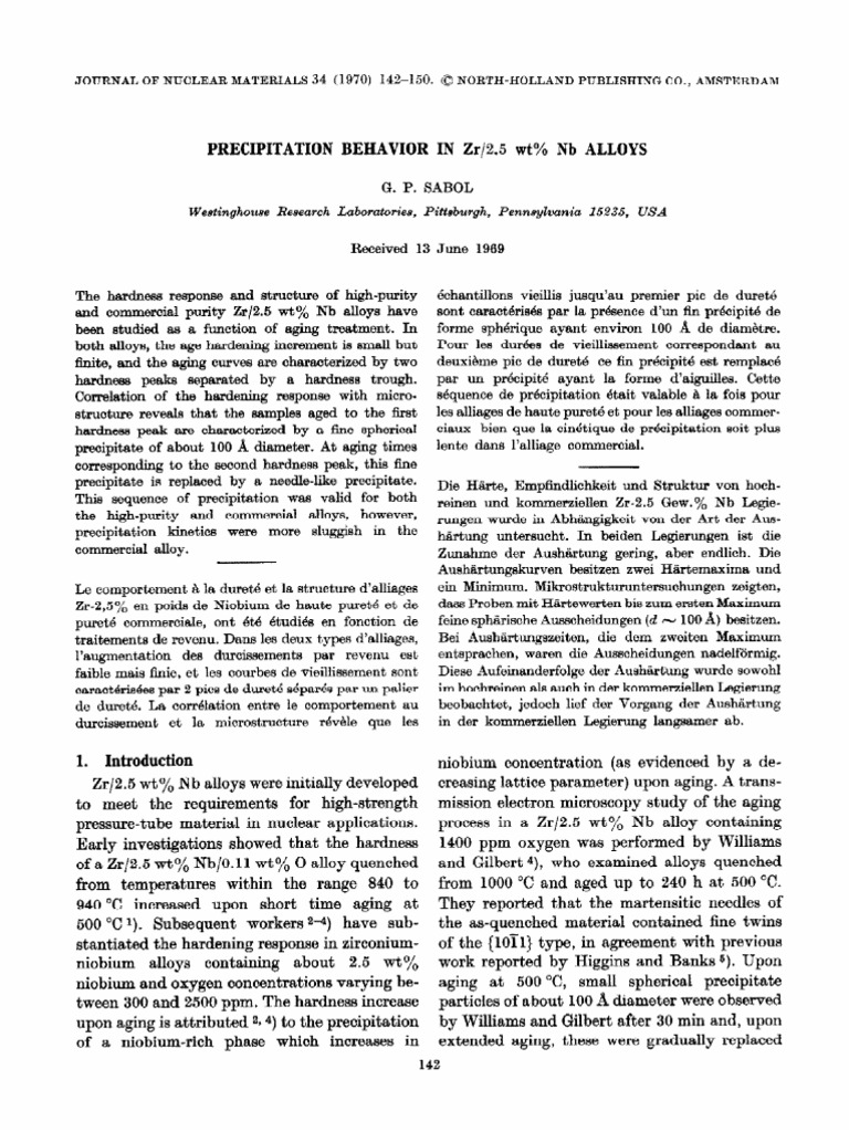 Precipitation behavior in Zr 2.5 Nb alloys | PDF | Alloy | Metals