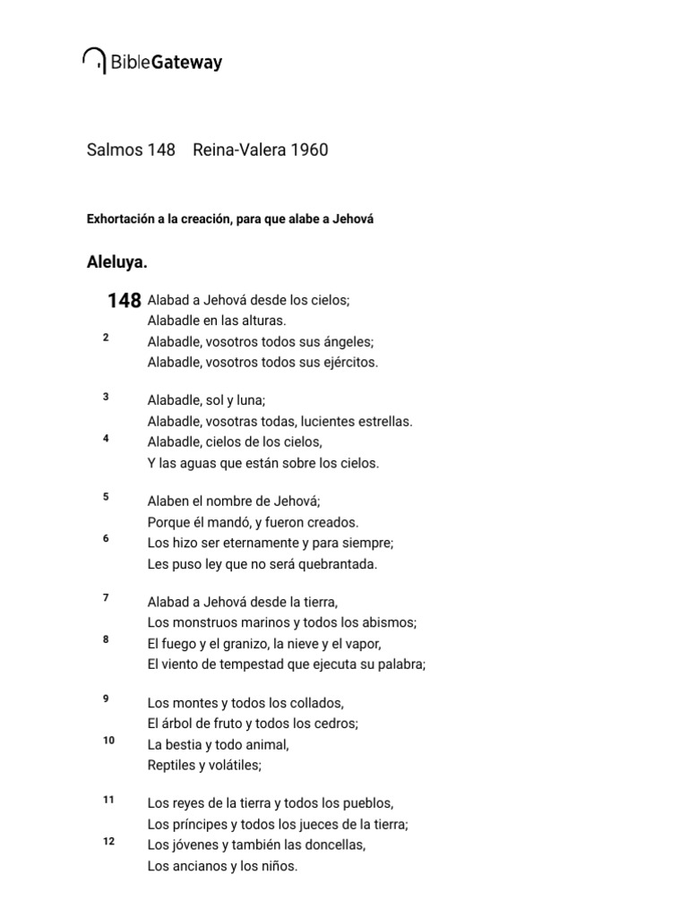 Salmos 148 RVR1960 - Exhortación A La Creación | PDF | Estudios de ...