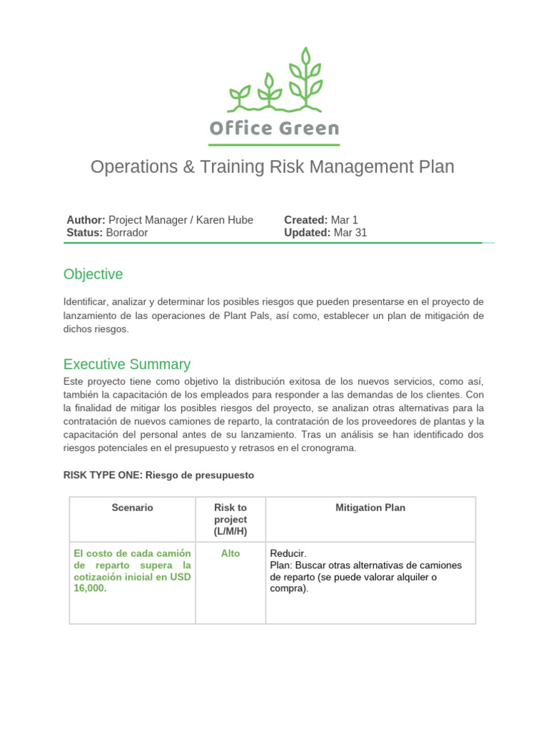 Activity Template Risk Management Plan | PDF | Economias | Business