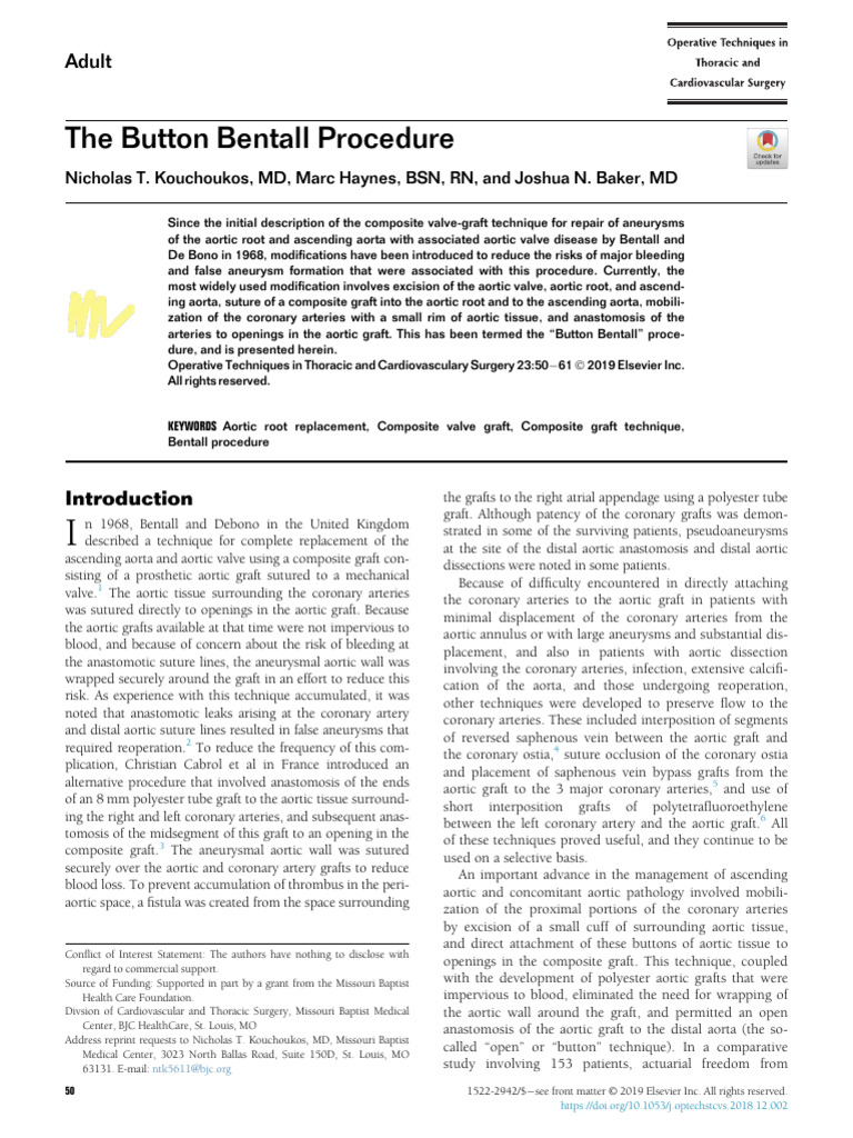 The Button Bentall Procedure | PDF | Aorta | Coronary Artery Bypass Surgery