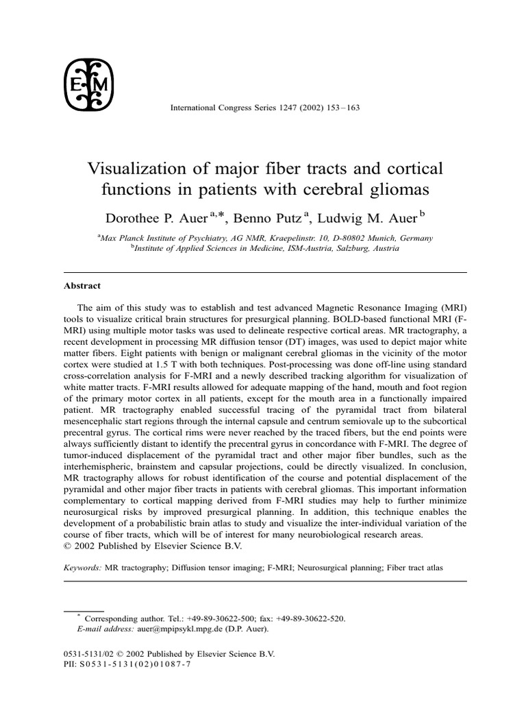 Visualization of Major Fiber Tracts and Cortical Functions in Patients ...