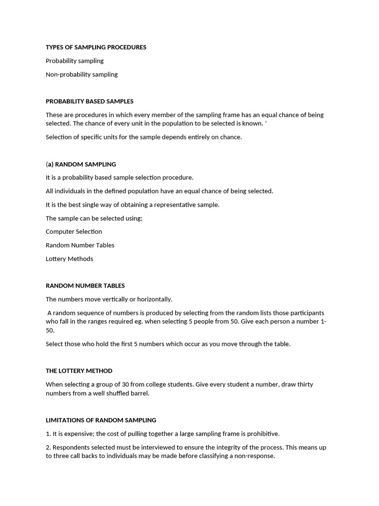 Types of Sampling Procedures | PDF | Sampling (Statistics) | Survey Methodology