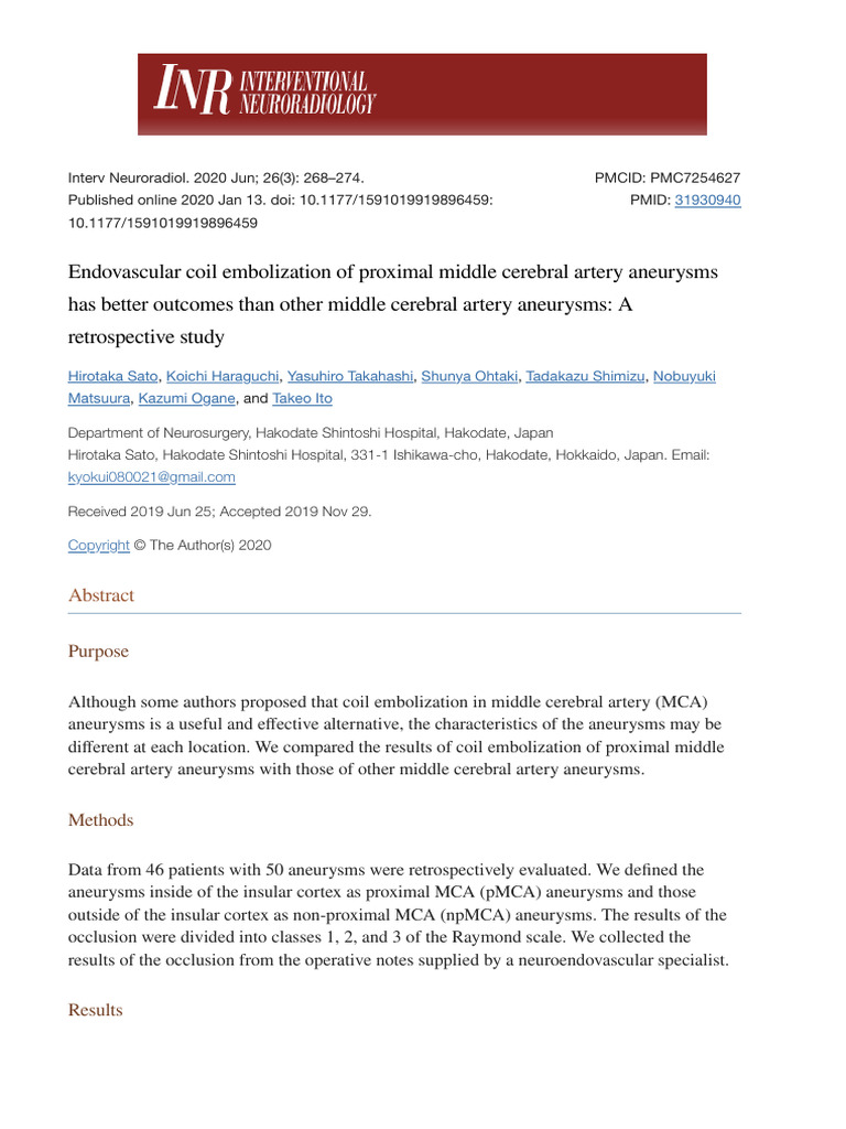 Endovascular Coil Embolization of Proximal Middle Cerebral Artery ...