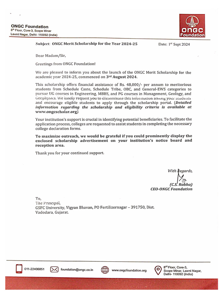 ONGC Merit Scholarship 2024-25 | PDF