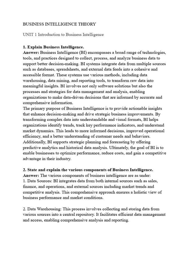 Business Intelligence Theory | PDF | Data Warehouse | Business Intelligence Business Intelligence Theory | PDF | Data Warehouse | Business Intelligence