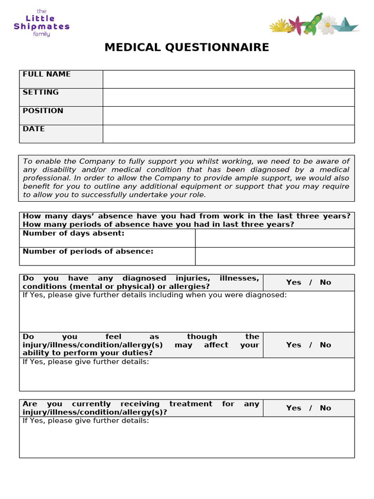 Medical Questionnaire - Desconocido | PDF | Health Care