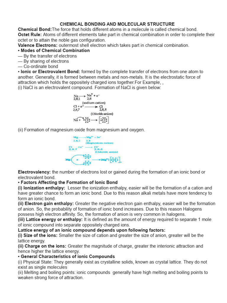 Chemical Bonding Class 11 Notes | PDF | Ionic Bonding | Chemical Bond