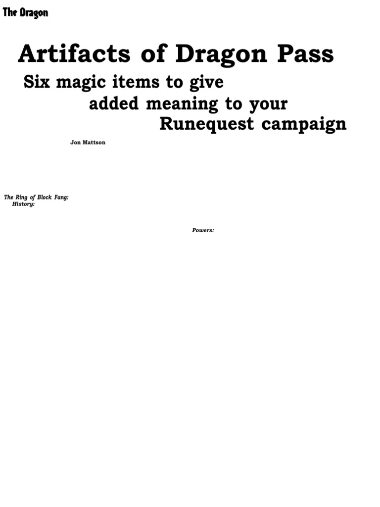 Magic Items - Artifacts of Dragon Pass | PDF