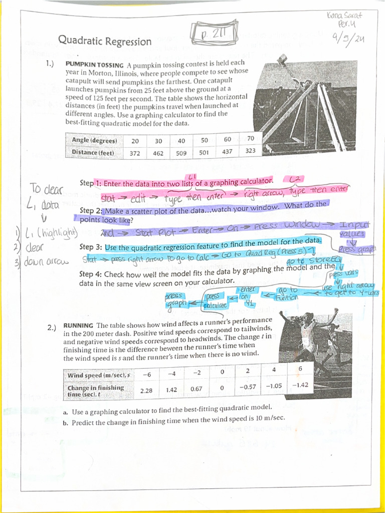Quadratic Regression on Calculator Steps and Practice | PDF Quadratic Regression on Calculator Steps and Practice | PDF