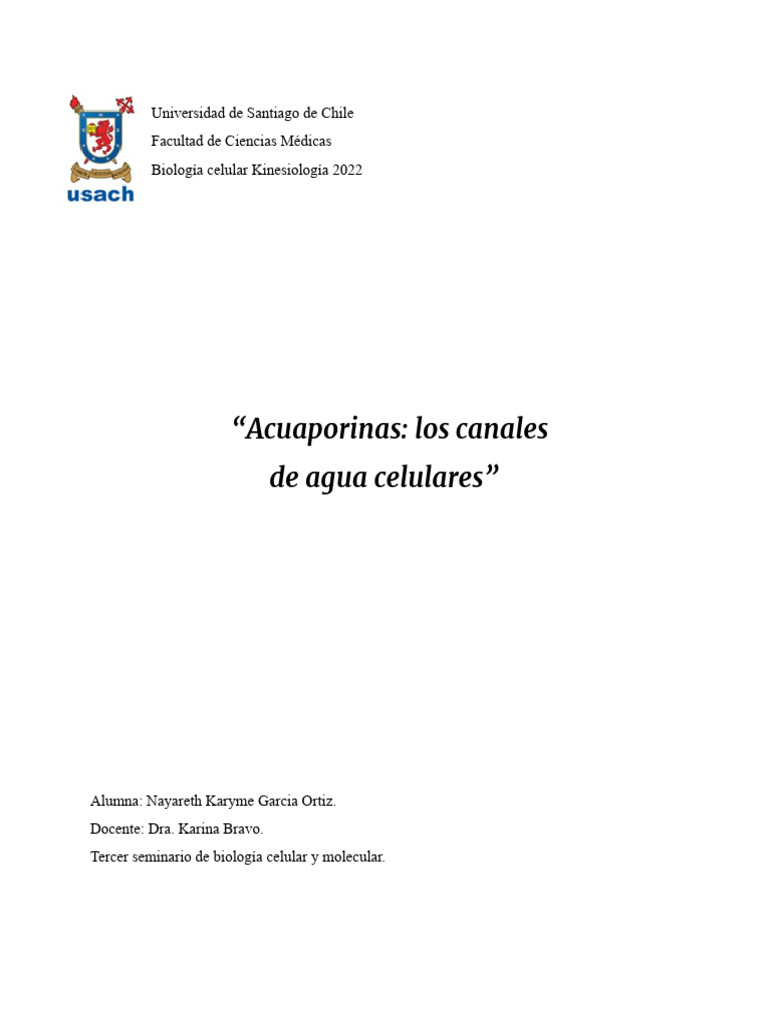Seminarios de BIOCEL Acuaporinas (1) - 1 | PDF | Proteínas | Biología Celular)