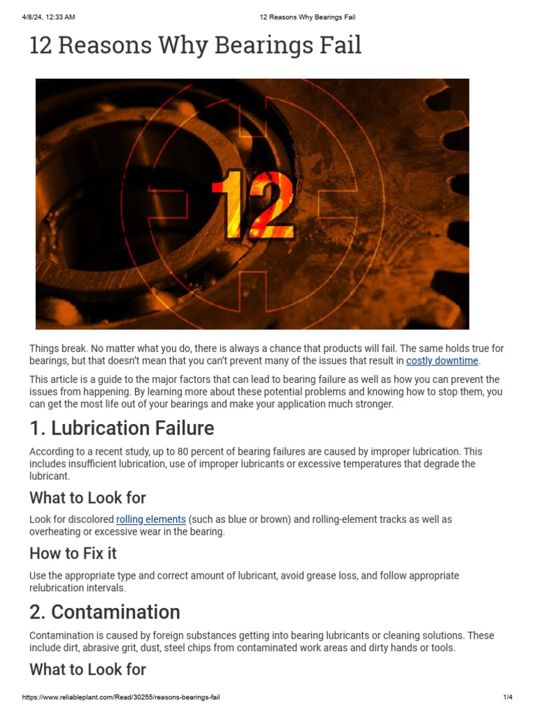12 Reasons Why Bearings Fail Pdf Bearing Mechanical Lubricant