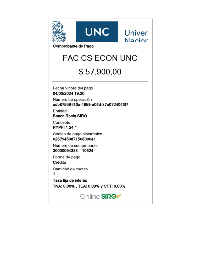 Comprobante de Pago Banco Roela SIRO | PDF