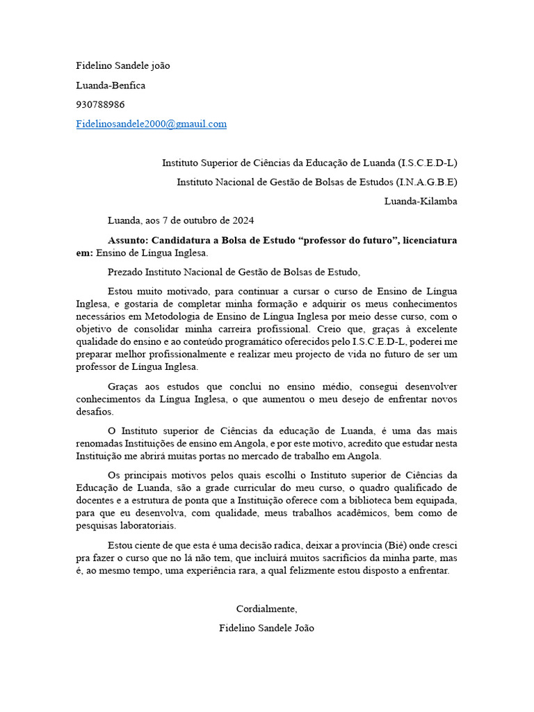 Carta de Manifestação de Interesse. | PDF