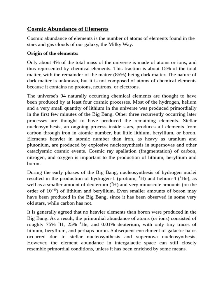 Cosmic Element Abundance Explained | PDF | Chemical Elements | Nature