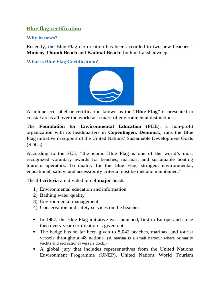 Blue Flag Certification Current Affairs Upsc | PDF | Sustainability ...