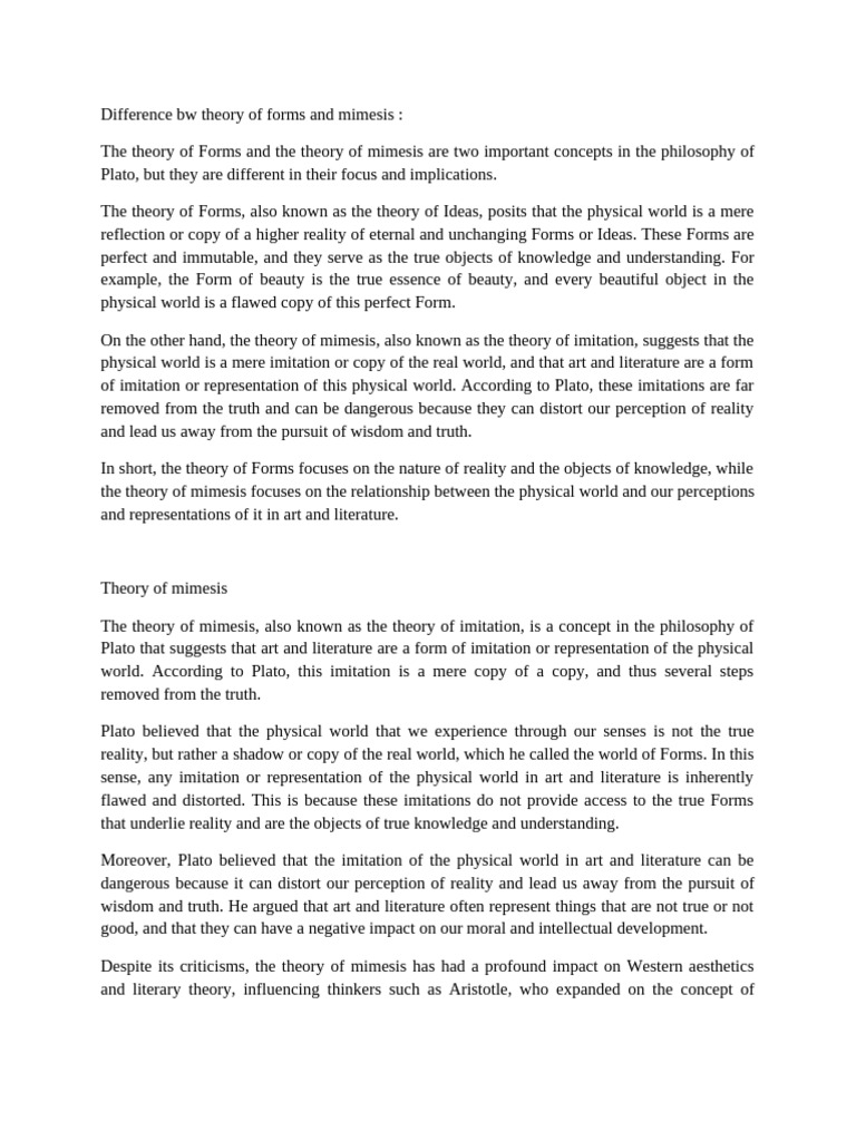 Difference BW Theory of Forms and Mimesis | PDF | Metaphysics ...