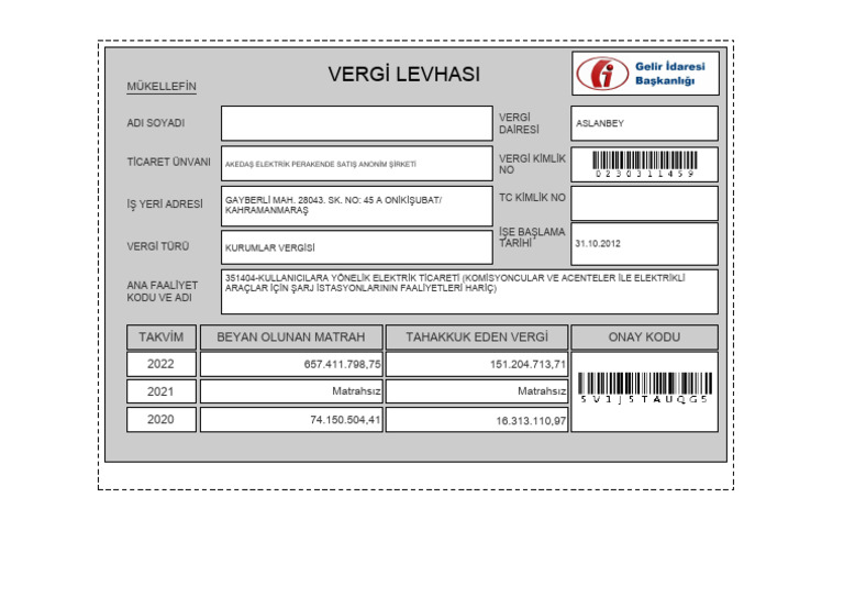 Şirketin Vergi Levhası | PDF