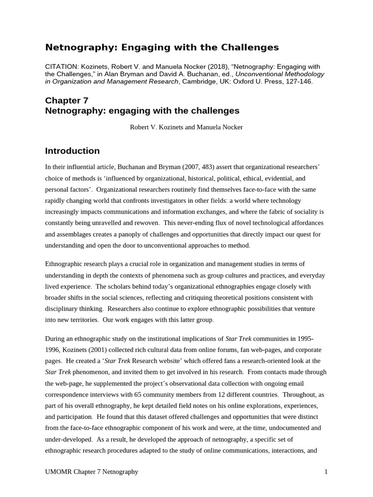 Kozinets NetnographyEngagingwiththeChallenges | PDF | Ethnography ...