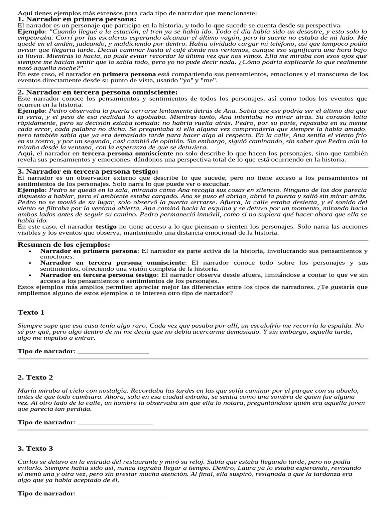 Aquí Tienes Ejemplos Más Extensos para Cada Tipo de Narrador Que ...