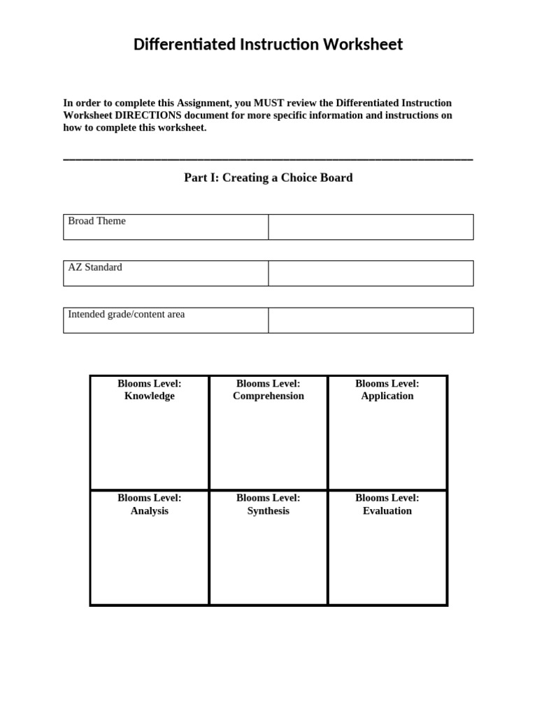 Differentiated Instruction Worksheet | PDF | Career & Growth