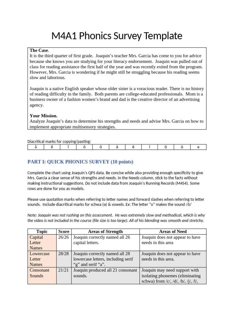 EDC 272 M4A1 Phonics Survey - LAI | PDF | Phonics | Syllable
