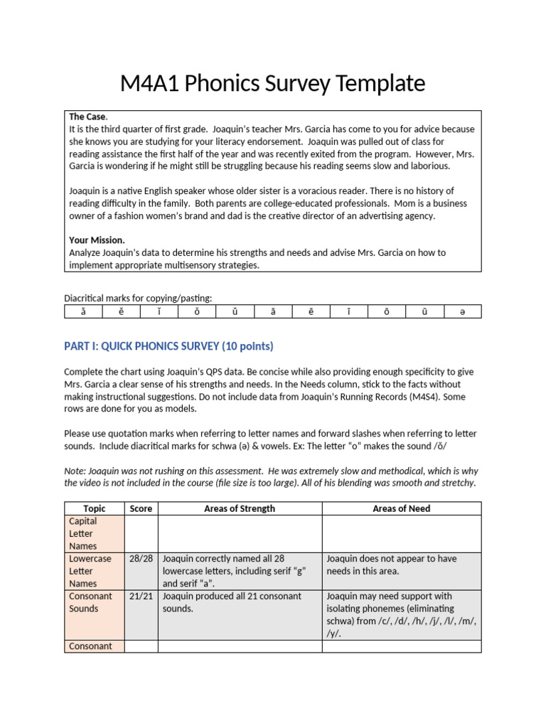 EDC 272 M4A1 Phonics Survey Template | PDF | Consonant | Phoneme