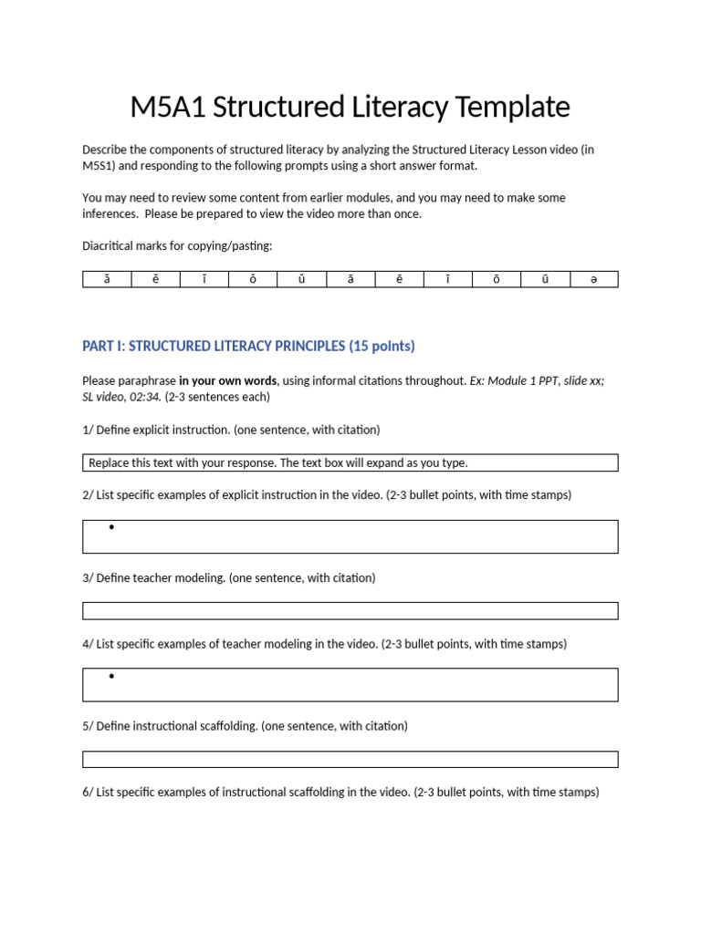 EDC 272 M5A1 Structured Literacy Template | PDF | Literacy | Learning