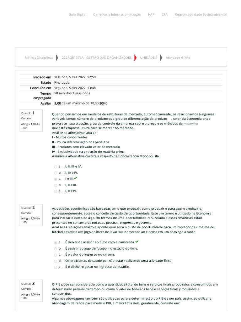 Atividade 4 (A4) - Revisão Da Tentativa | PDF | Mercado (economia) | Economia