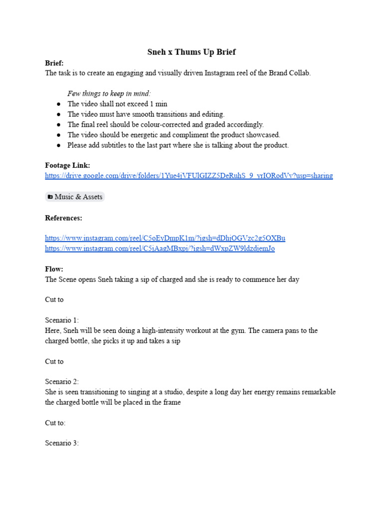 Sneh x Thums Up Instagram Reel Brief | PDF