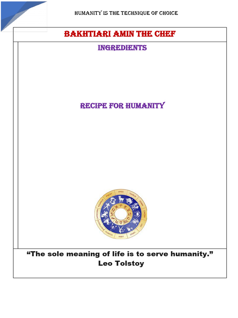 Recipe for Humanity by Amin Bakhtiari | PDF