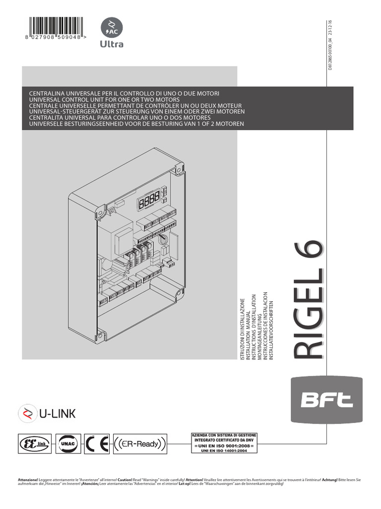 Manual de Instalación Rigel 6 BFT | PDF | Automatización | Residuos