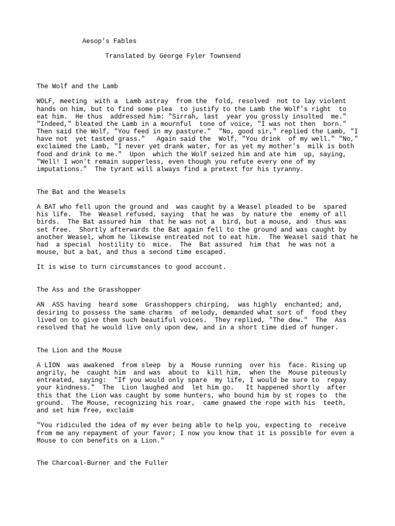 Aesop's Fables - Unknown Writer | PDF | Poetry