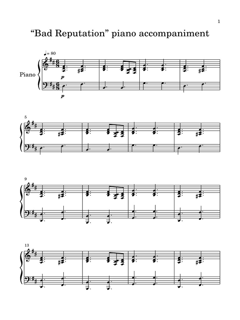 Bad Reputation Piano Accompaniment | PDF