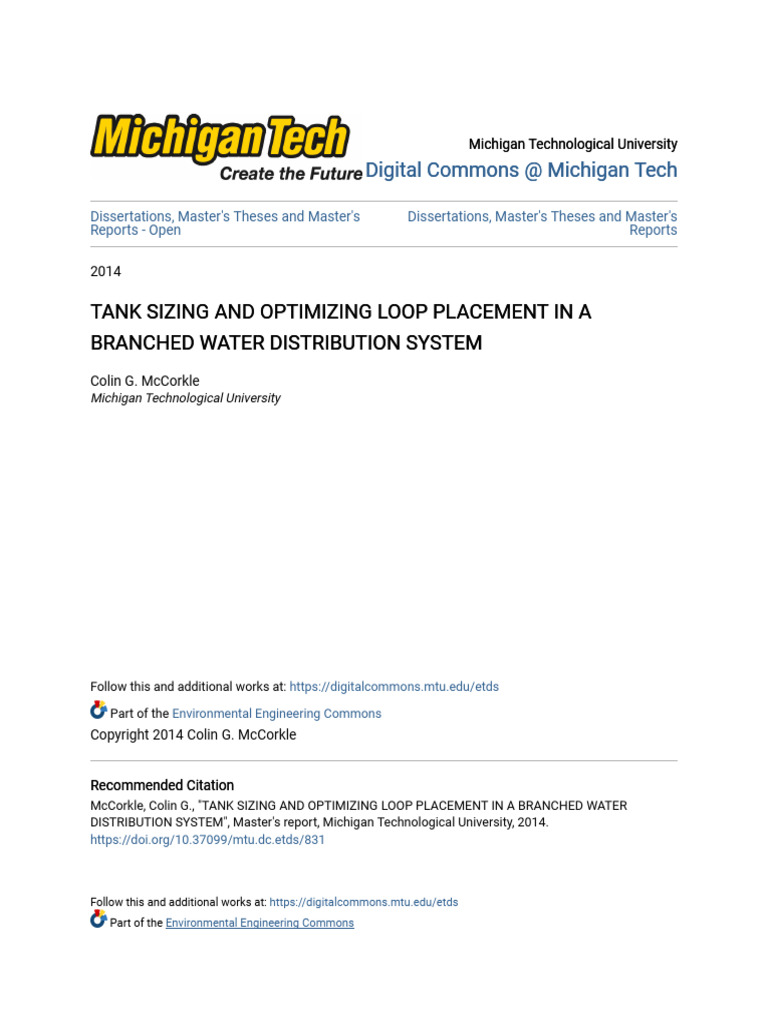 Tank Sizing and Optimizing Loop Placement in A Branched Water Dis | PDF ... Tank Sizing and Optimizing Loop Placement in A Branched Water Dis | PDF ...
