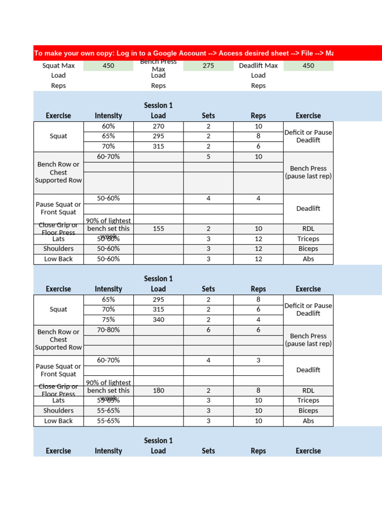 Powerlifting Training Program Overview | PDF | Weight Training ...