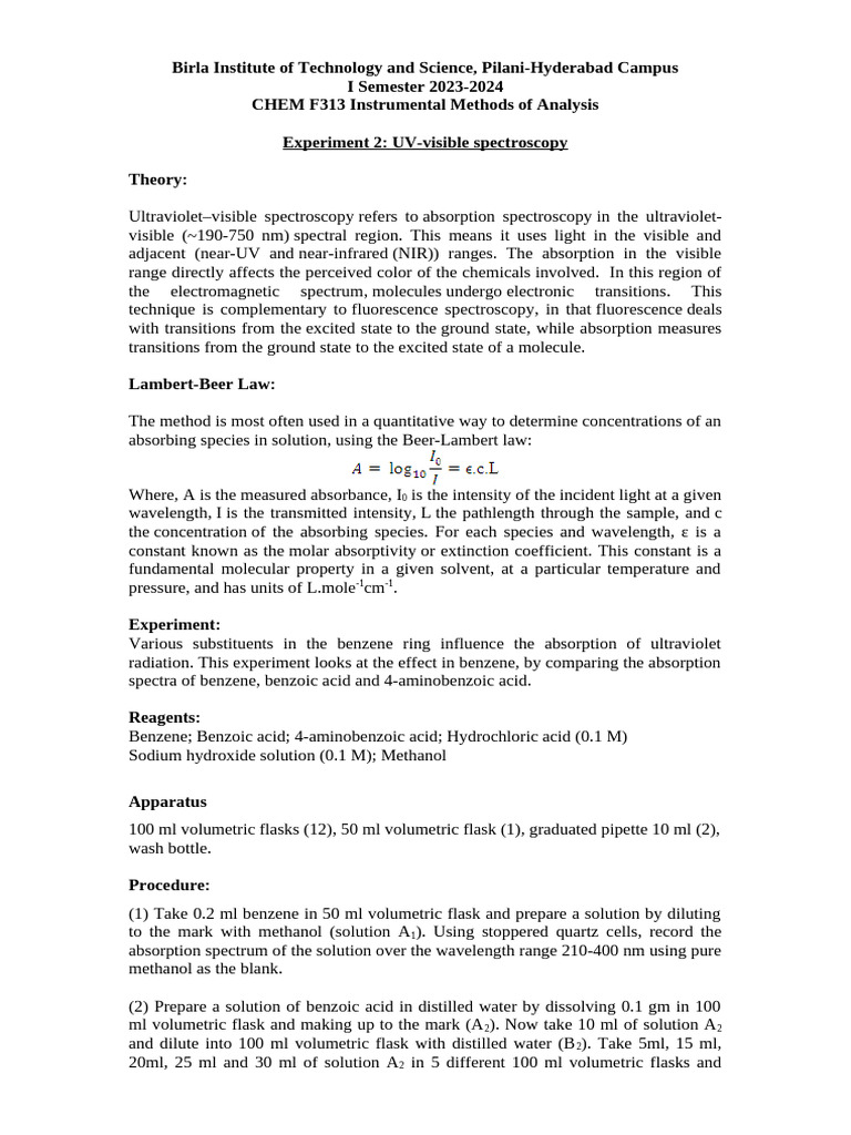 Exp 2_UV-Visible experiment_IMA_20230810 | PDF | Absorption Spectroscopy | Spectroscopy