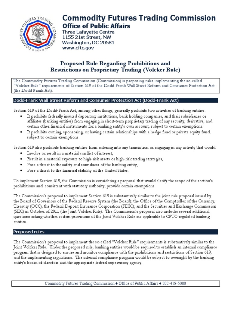 VR Factsheet | PDF | Dodd–Frank Wall Street Reform And Consumer Protection Act | Volcker Rule