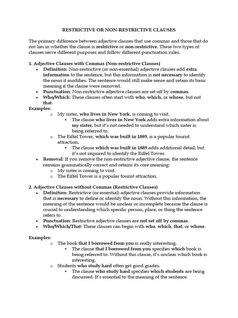 Adjective RESTRICTIVE OR NON | PDF | Adjective | Comma