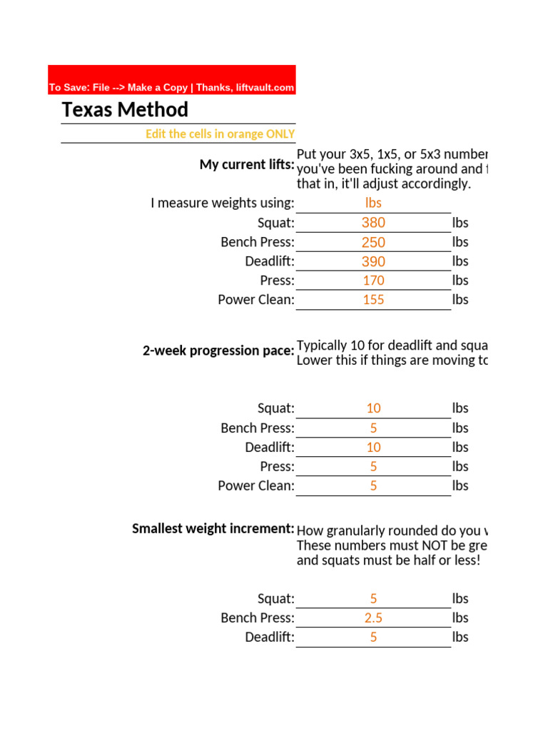 Texas Method Powerlifting Spreadsheet | PDF | Weight | Weight Training