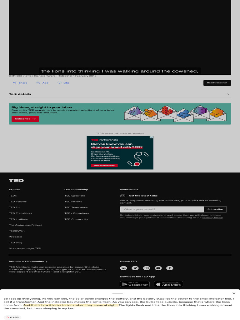 Richard Turere My Invention That Made Peace With Lions TED Talk | PDF