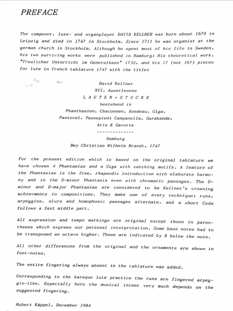 Kellner, David - Lautenwerke (Käppel) | PDF